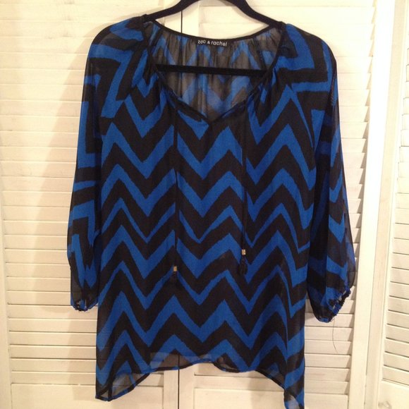 Zac & Rachel | Tops | Blouse Zac Rachel S Sheer Black Blue Chevron ...